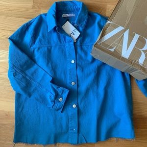 Zara | Jackets & Coats | Zara Solid Bright Blue Jean Jacket Nwt ...